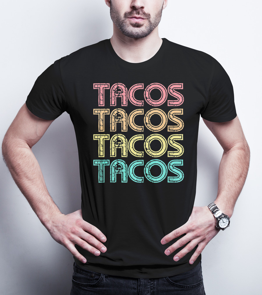 Vintage Retro Tacos Tuesday Mexican Tacos Multicolor T-Shirt