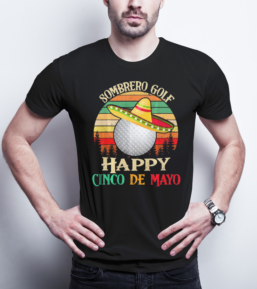 Sombrero Golf Happy Cinco De Mayo Vintage Sunset T-Shirt