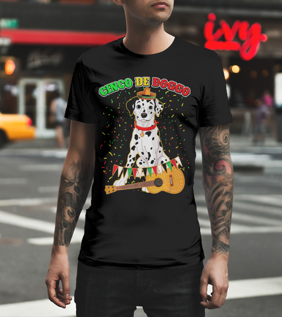Cinco De Doggo Dalmatian Sombrero Guitar Confetti T-Shirt