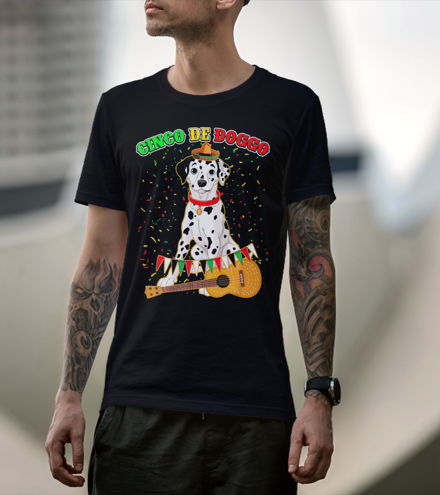 Cinco De Doggo Dalmatian Sombrero Guitar Confetti T-Shirt