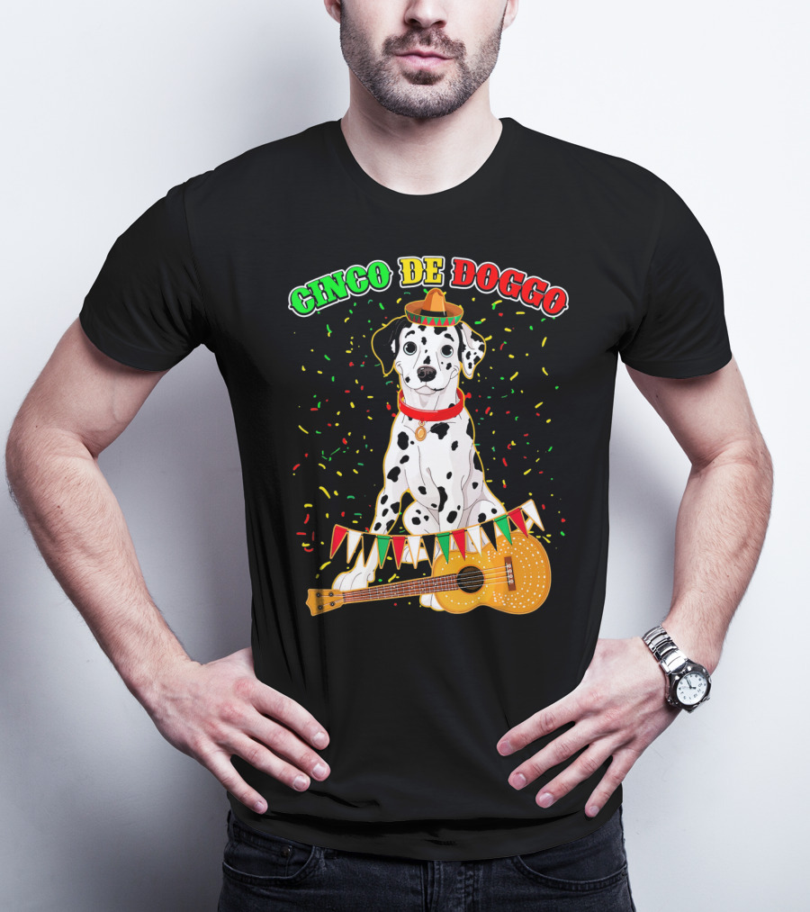 Cinco De Doggo Dalmatian Sombrero Guitar Confetti T-Shirt