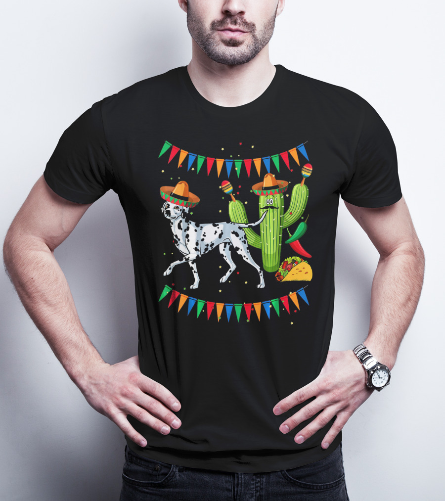 Sombrero Dalmatian Cactus Maracas Taco Fiesta Mexico Cinco De Mayo T-Shirt