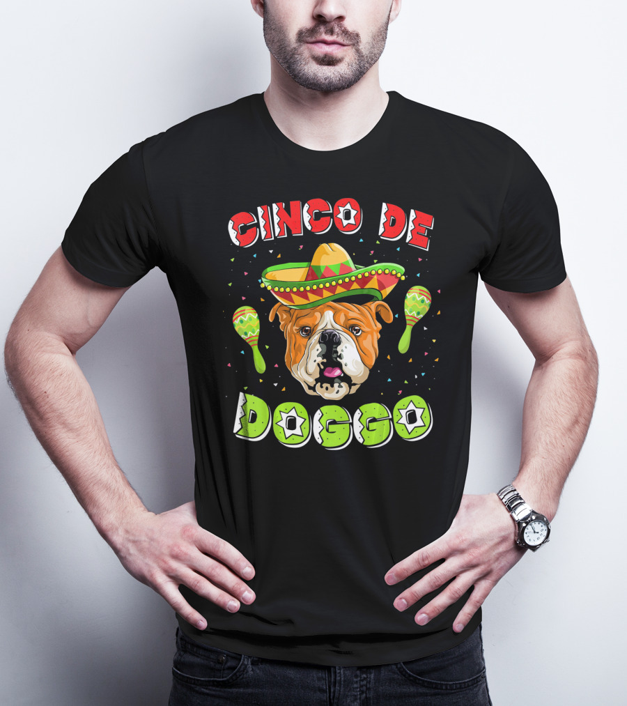 Cinco De Mayo Doggo English Bulldog Sombrero Maracas T-Shirt