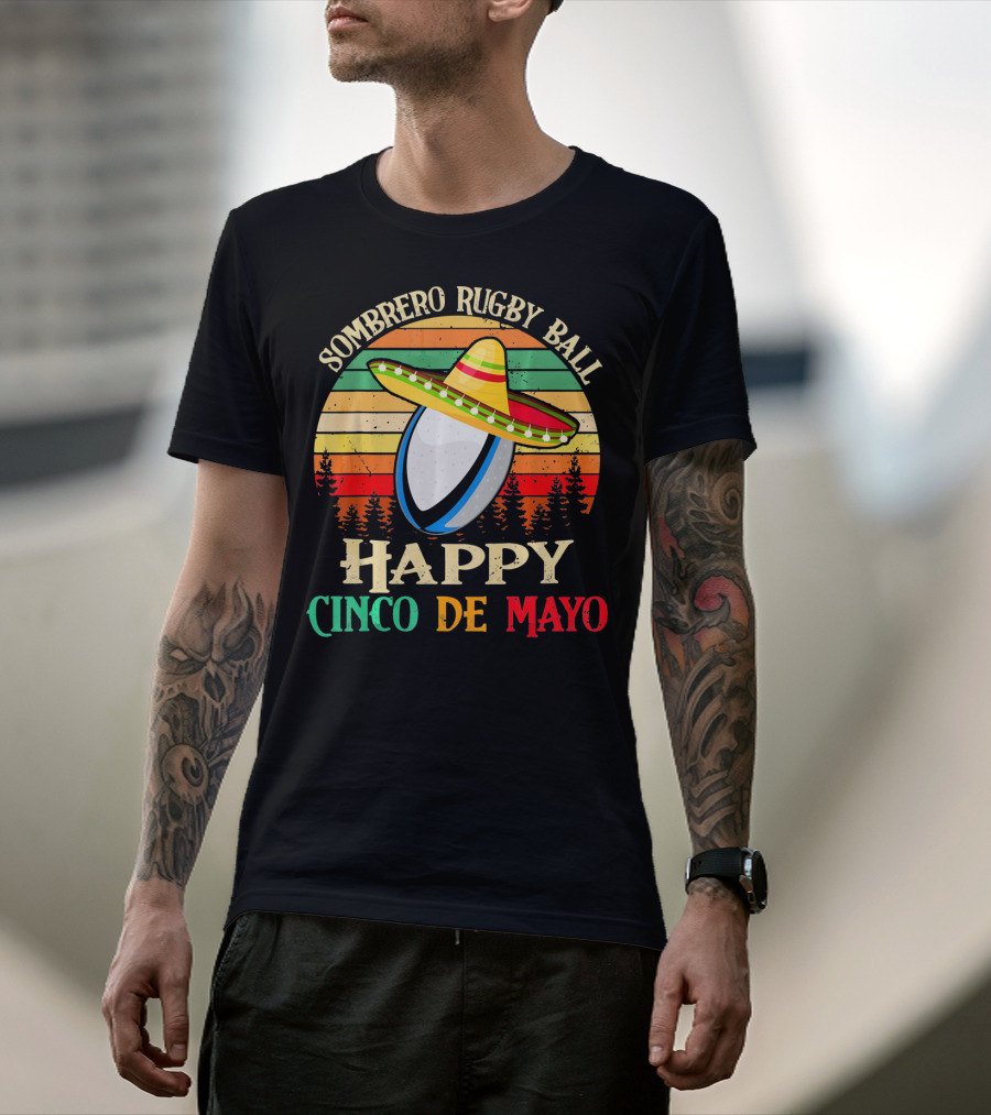 Sombrero Rugby Ball Happy Cinco De Mayo T-Shirt