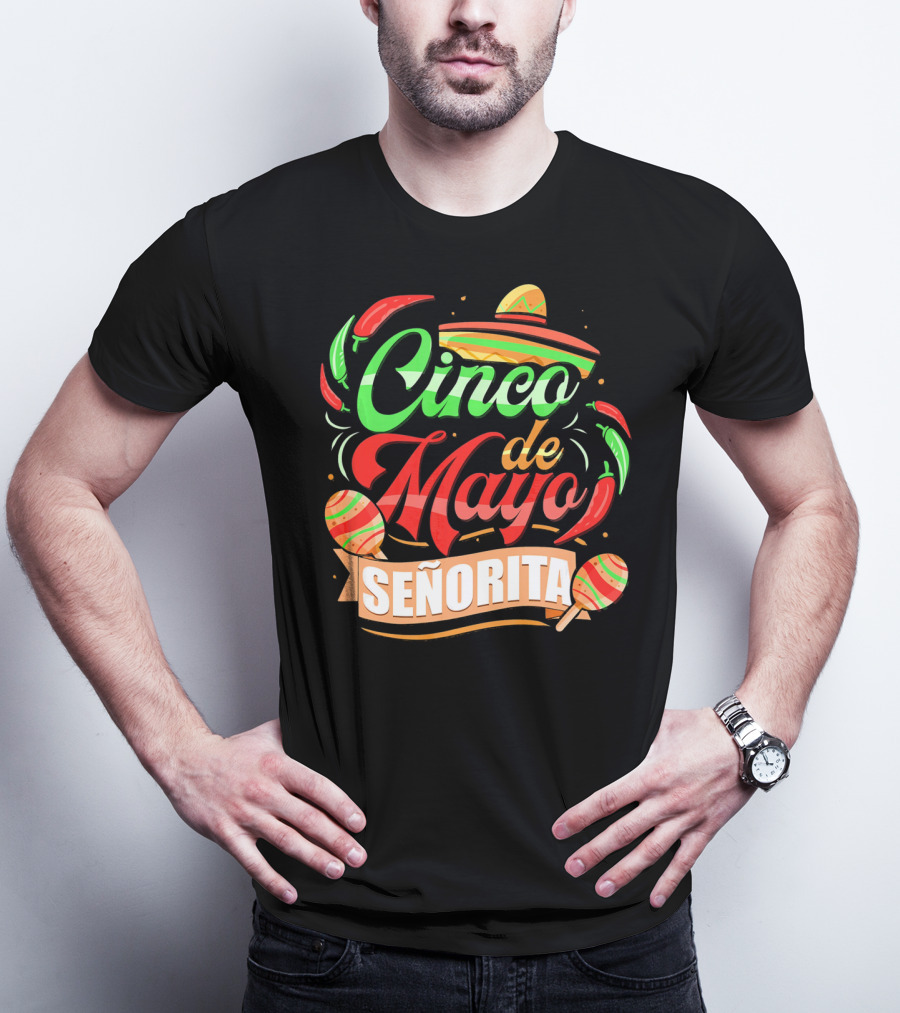 Cinco De Mayo Senorita Sombrero Maracas Chiles T-Shirt