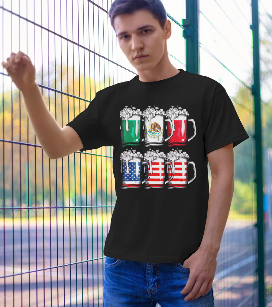 Cinco De Mayo Beer Mexican American Flag Mugs T-Shirt