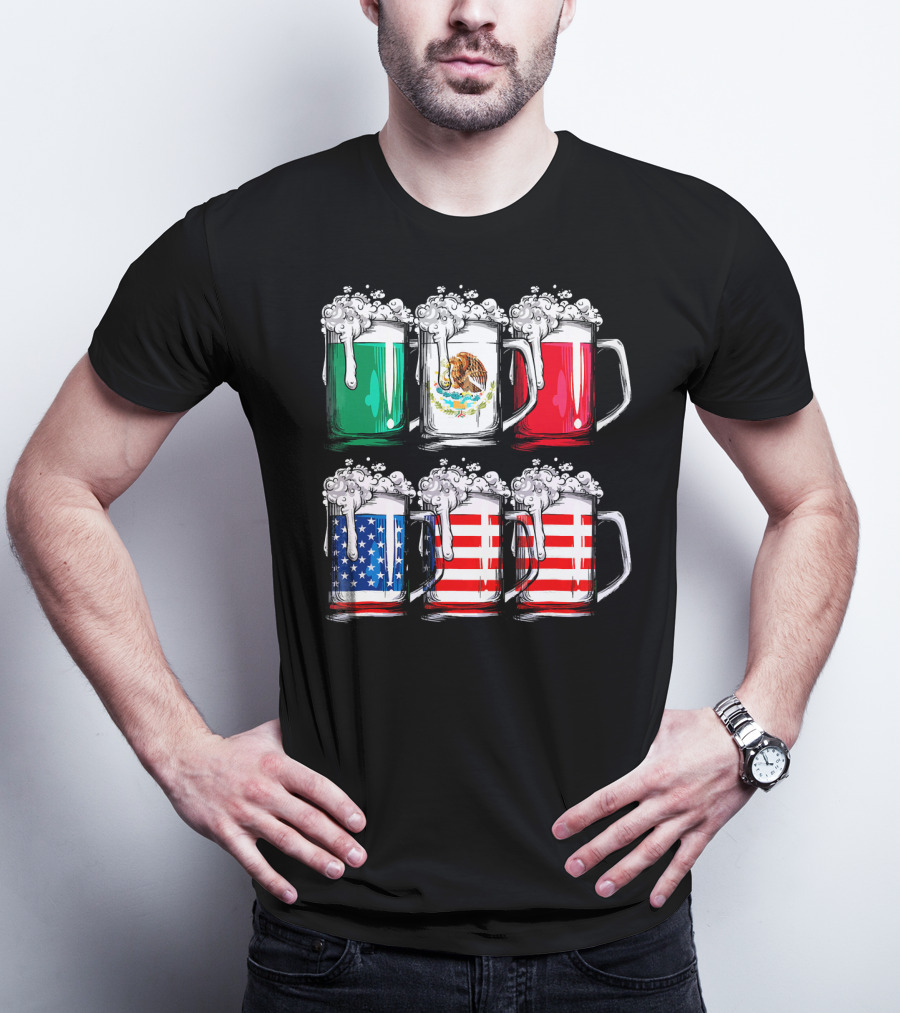 Cinco De Mayo Beer Mexican American Flag Mugs T-Shirt