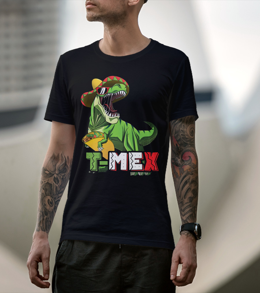 T-Mex Dinosaur Taco Holding Sombrero Sunglasses Kids Taco Tuesday Cinco T-Shirt