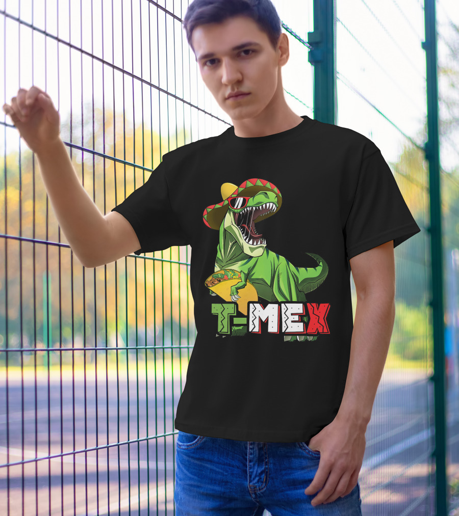 T-Mex Dinosaur Taco Holding Sombrero Sunglasses Kids Taco Tuesday Cinco T-Shirt