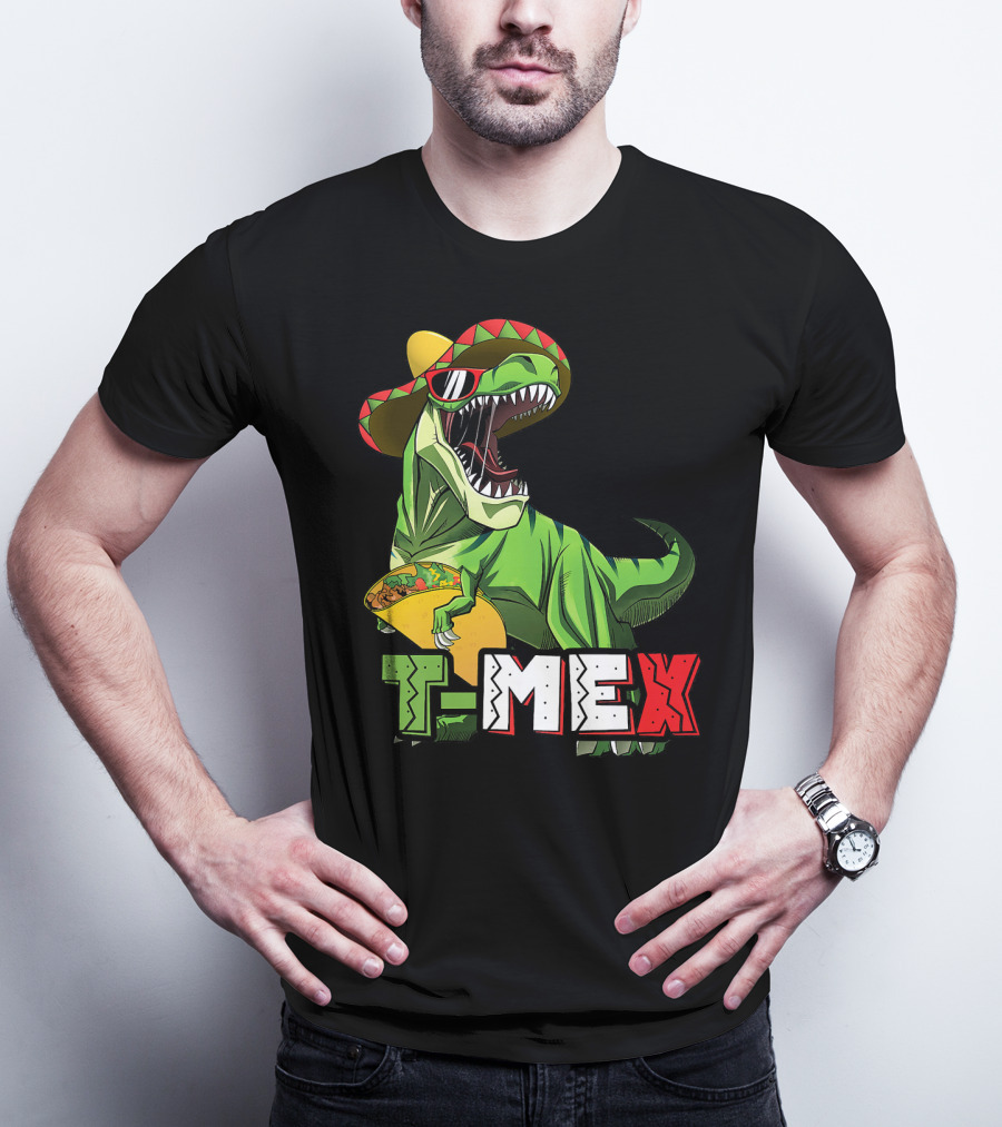 T-Mex Dinosaur Taco Holding Sombrero Sunglasses Kids Taco Tuesday Cinco T-Shirt