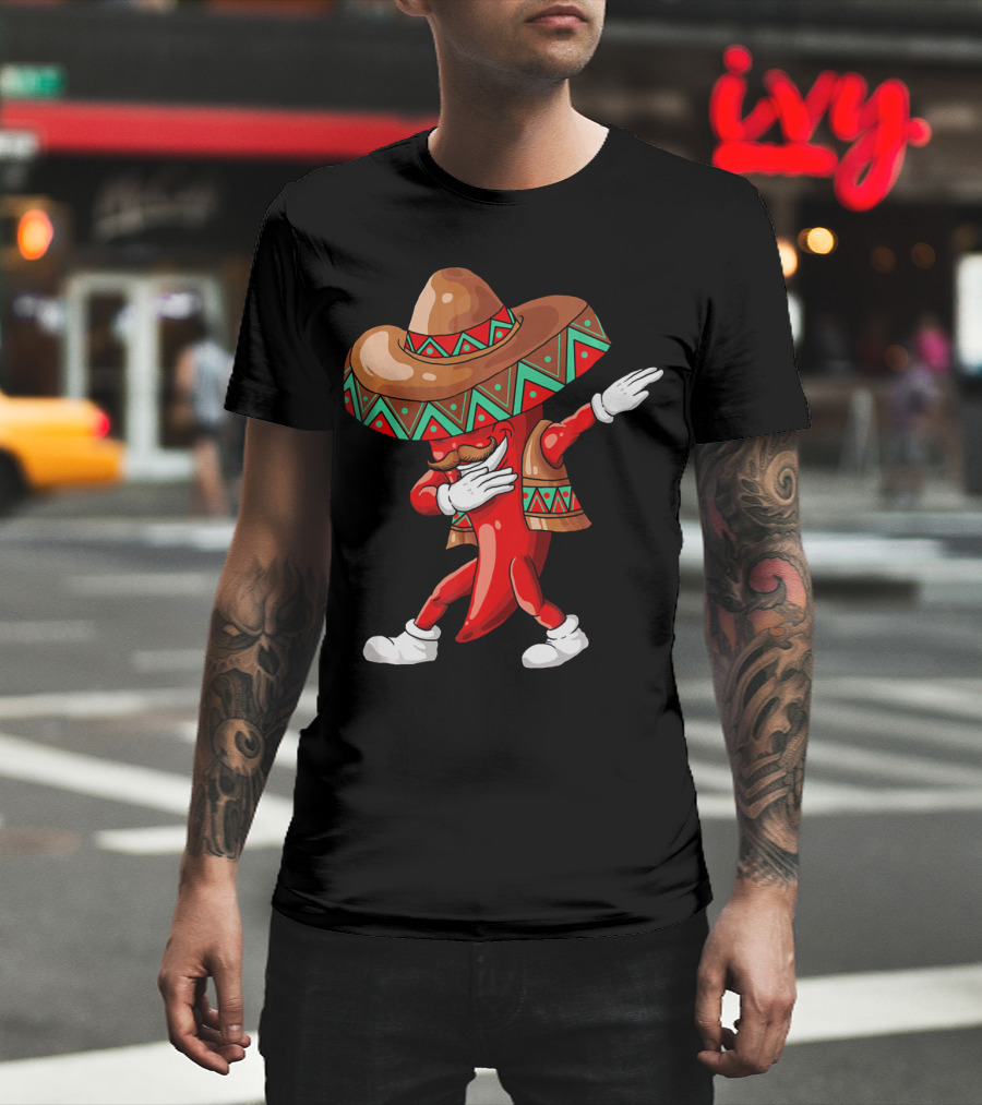 Funny Dabbing Cinco De Mayo Chili Pepper With Sombrero T-Shirt