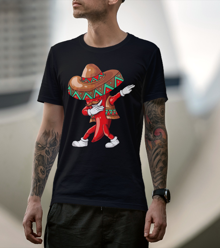 Funny Dabbing Cinco De Mayo Chili Pepper With Sombrero T-Shirt