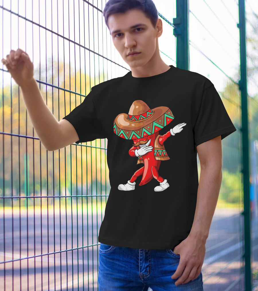 Funny Dabbing Cinco De Mayo Chili Pepper With Sombrero T-Shirt