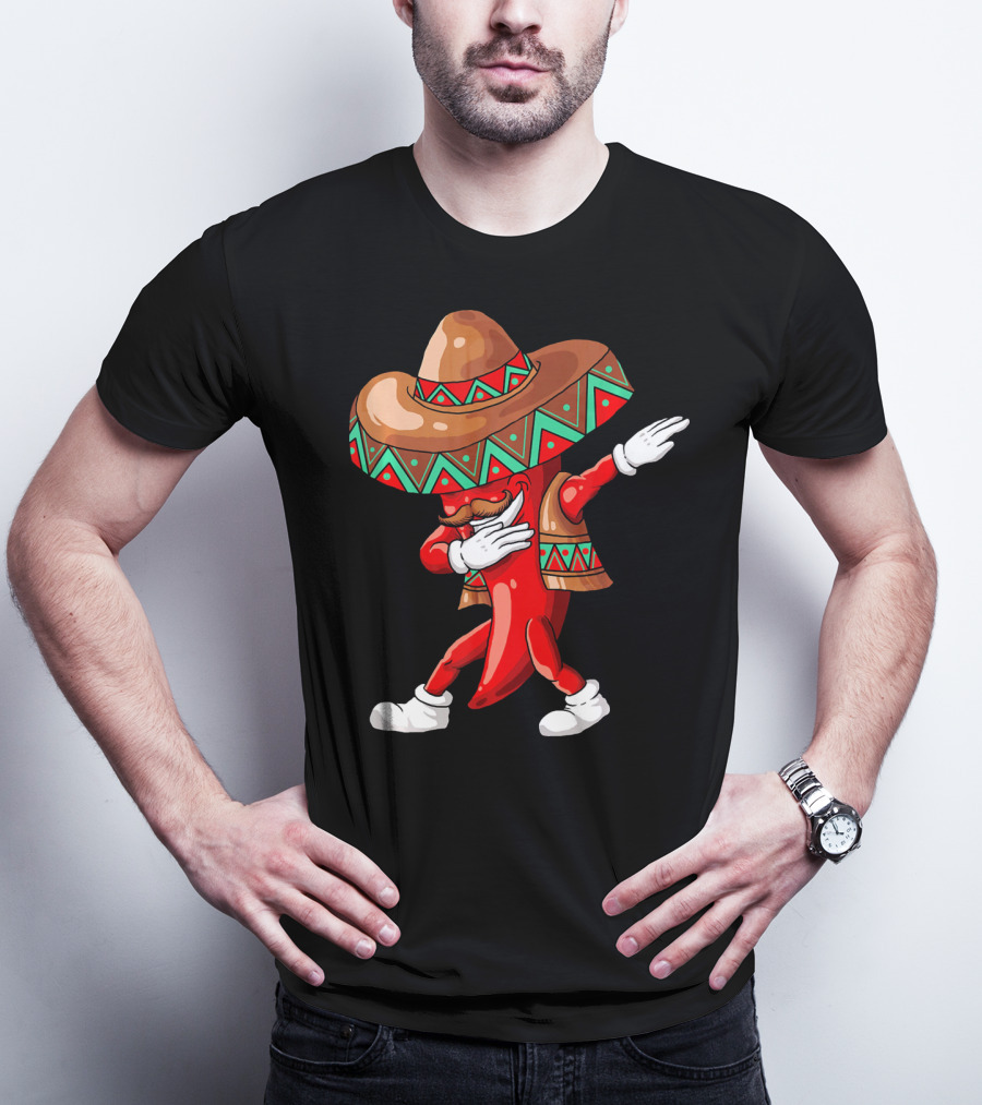 Funny Dabbing Cinco De Mayo Chili Pepper With Sombrero T-Shirt
