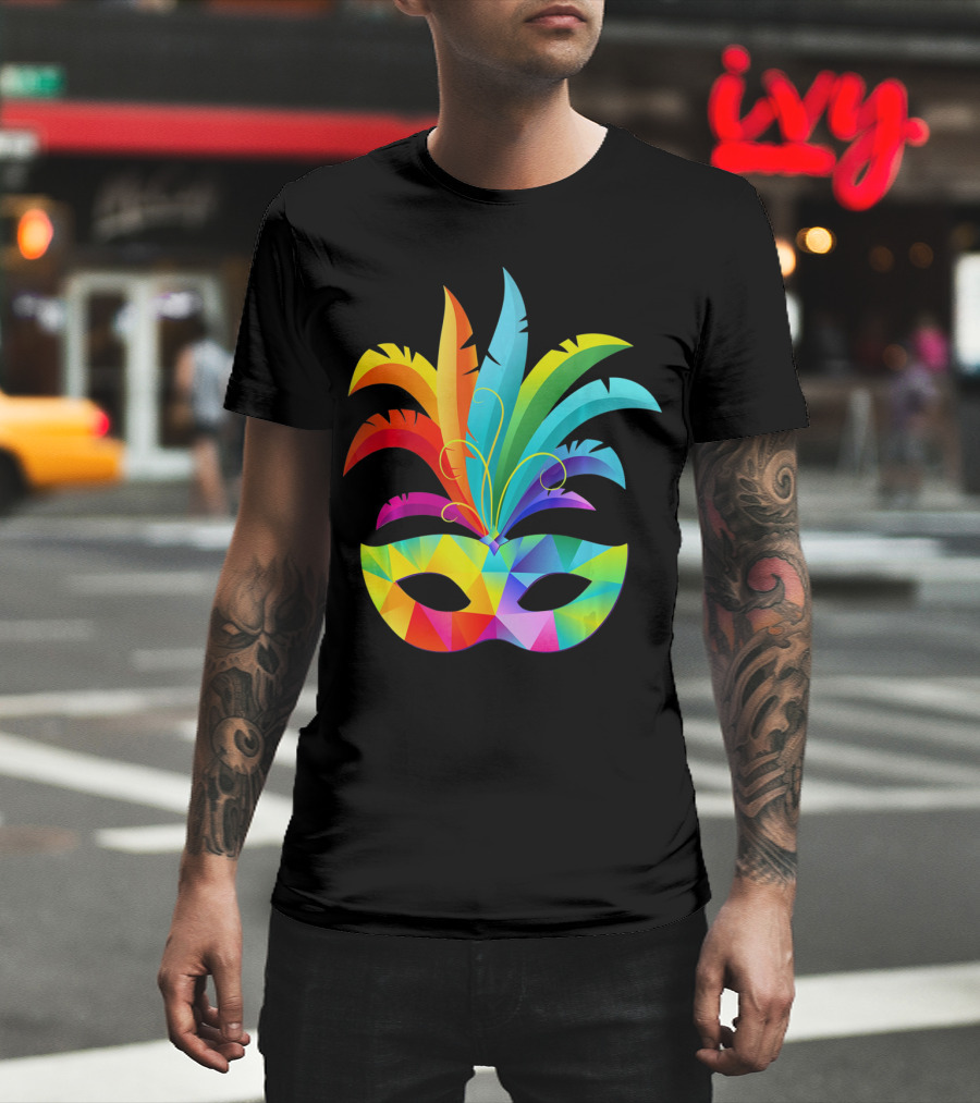 Colorful Carnival Mask Carnaval Rio De Janeiro Feathered Festival T-Shirt
