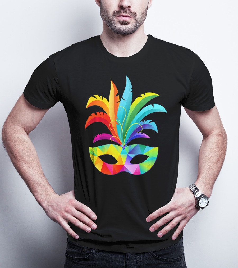 Colorful Carnival Mask Carnaval Rio De Janeiro Feathered Festival T-Shirt