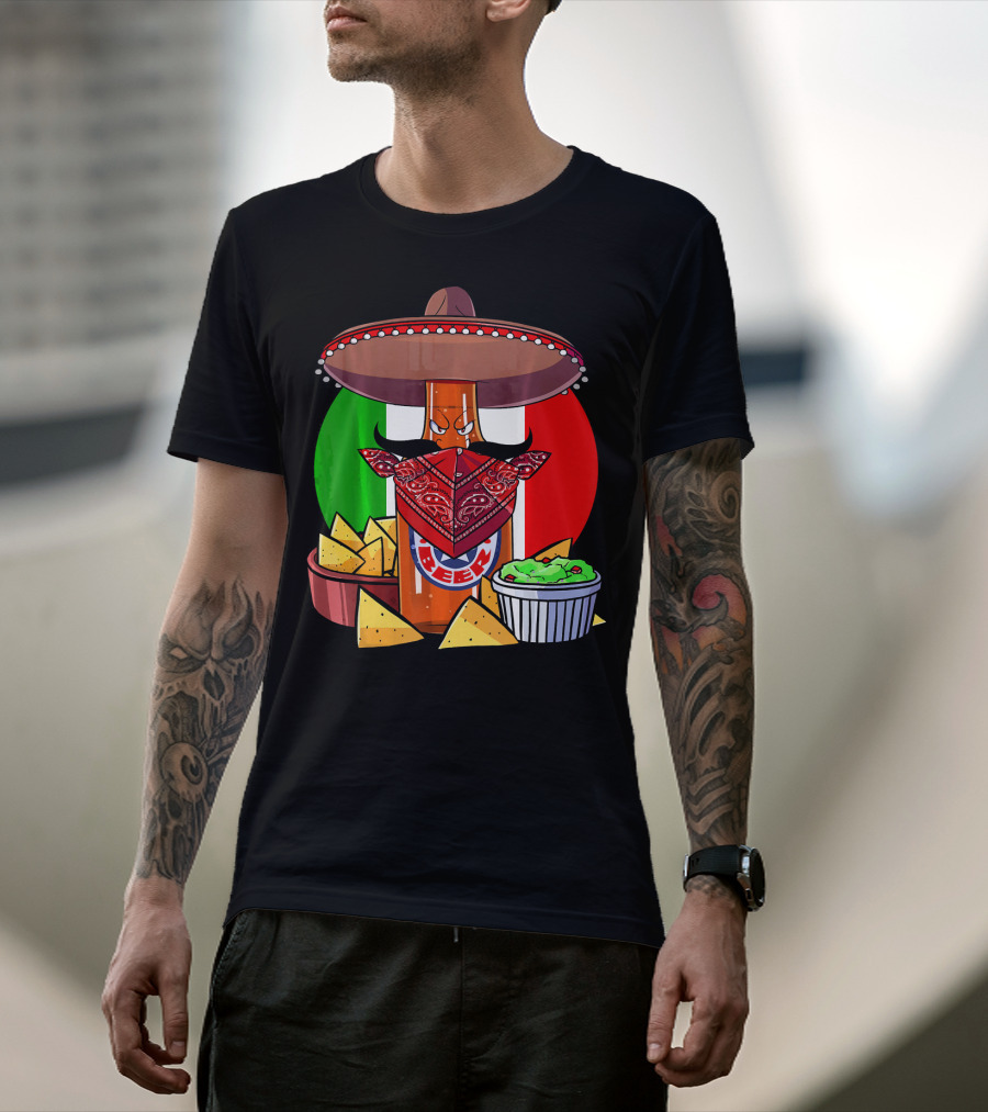 Funny Cinco De Mayo Beer Bottle With Sombrero And Guacamole Fiesta Napkin Bandana T-Shirt