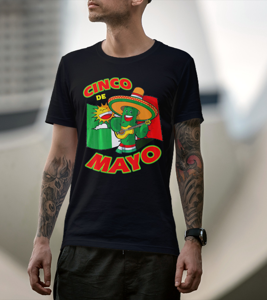 Cinco De Mayo Fiesta Cactus Sombrero Guitar Mexican Flag T-Shirt