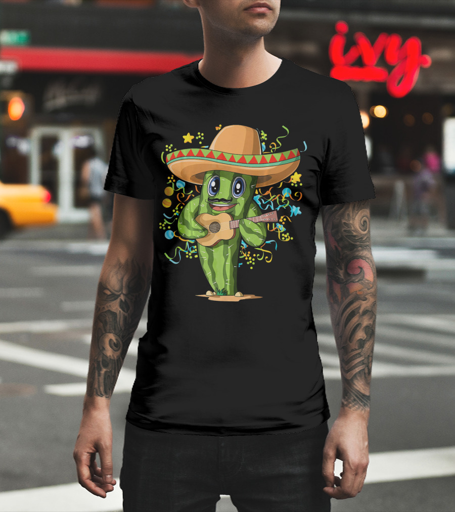 Mexican Cactus Sombrero Guitar Fiesta T-Shirt