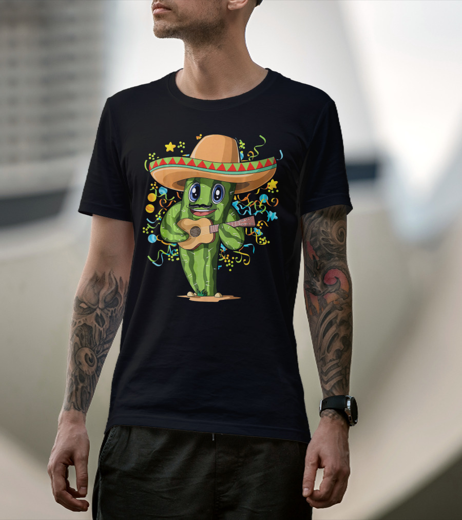 Mexican Cactus Sombrero Guitar Fiesta T-Shirt