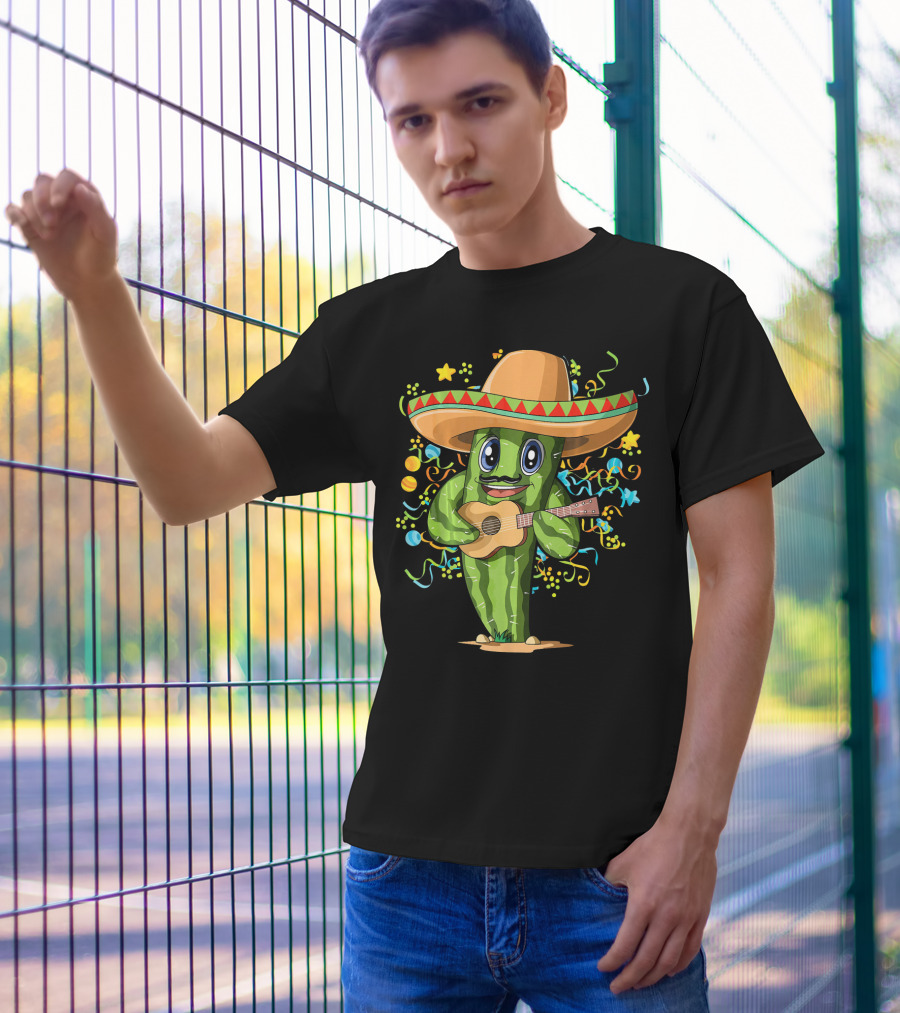 Mexican Cactus Sombrero Guitar Fiesta T-Shirt