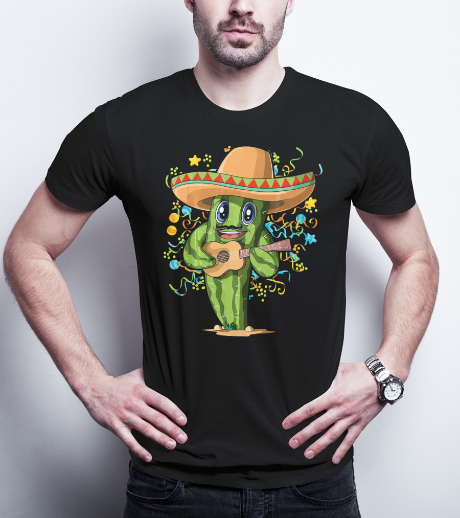 Mexican Cactus Sombrero Guitar Fiesta T-Shirt