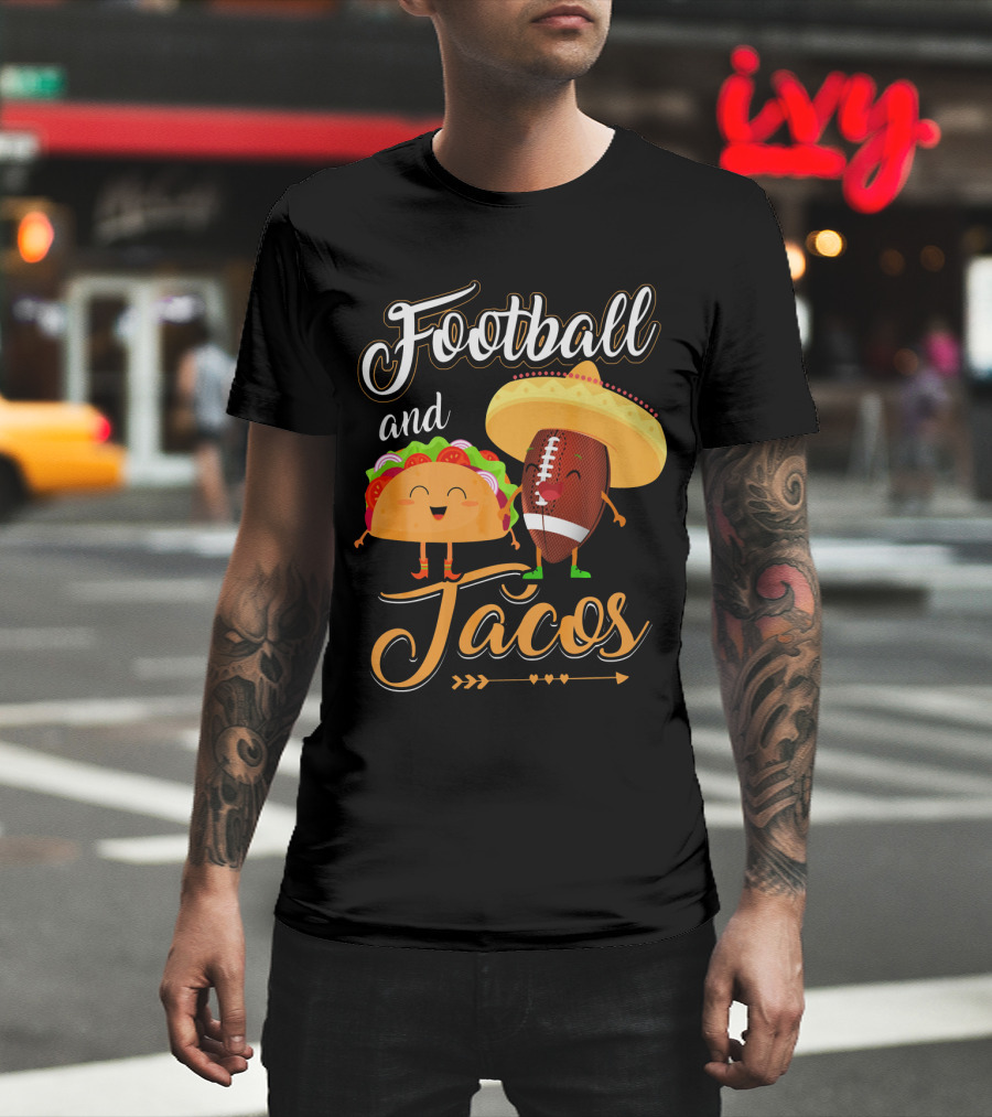 Football And Tacos Cute Cartoon Characters T-Shirt