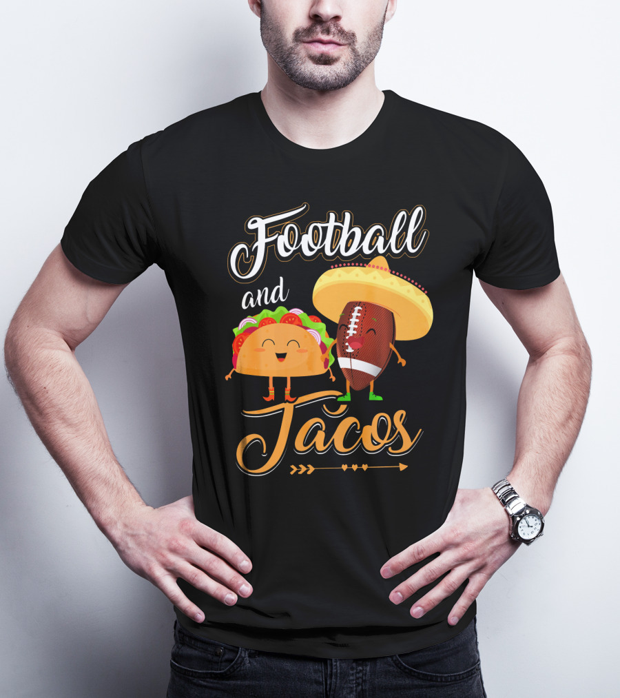 Football And Tacos Cute Cartoon Characters T-Shirt