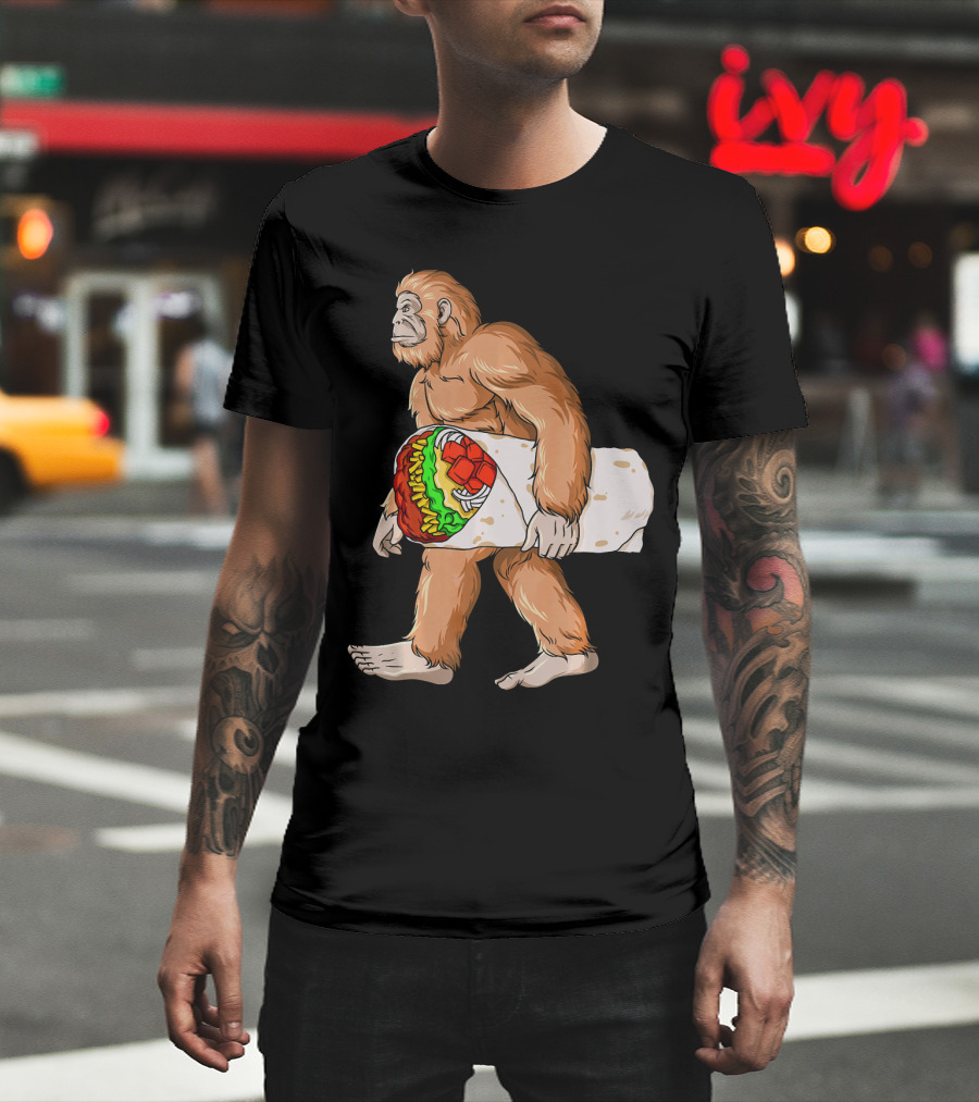 Bigfoot Carrying Burrito Sasquatch Cinco De Mayo T-Shirt