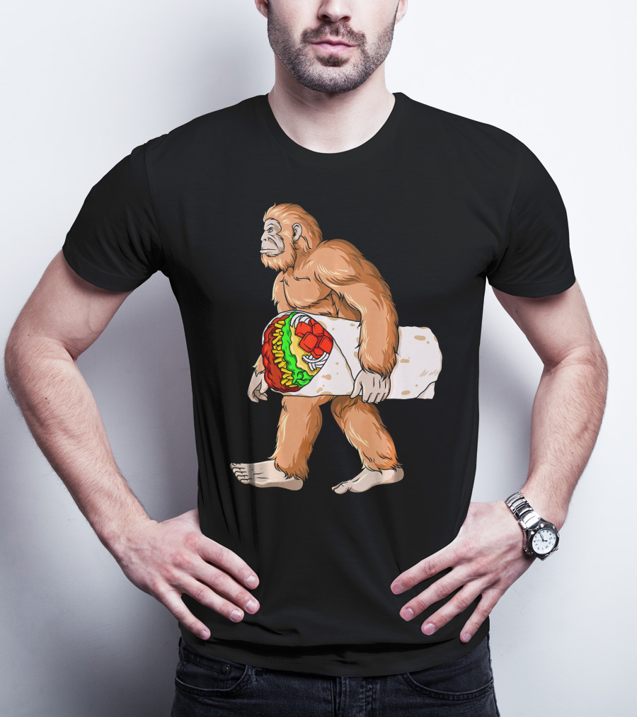 Bigfoot Carrying Burrito Sasquatch Cinco De Mayo T-Shirt
