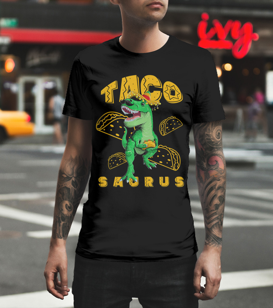 Cinco De Mayo Taco Saurus Dinosaur With Sombrero And Tacos T-Shirt
