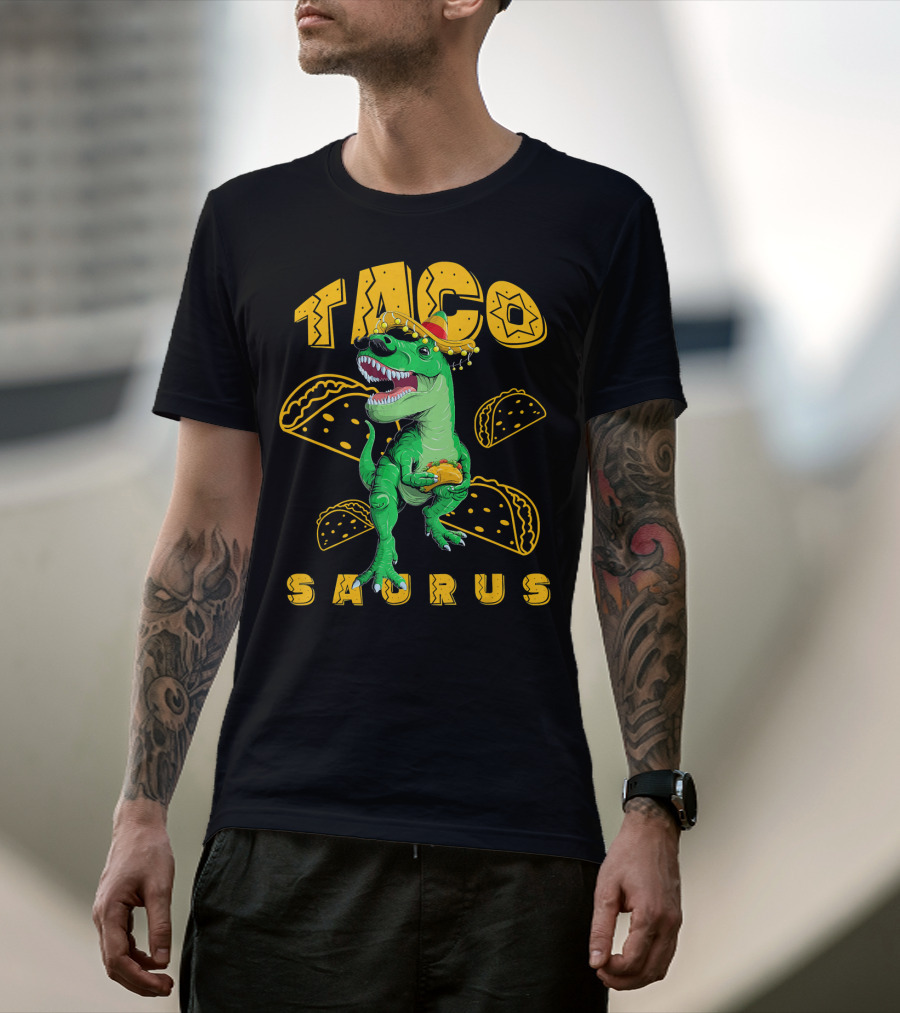 Cinco De Mayo Taco Saurus Dinosaur With Sombrero And Tacos T-Shirt