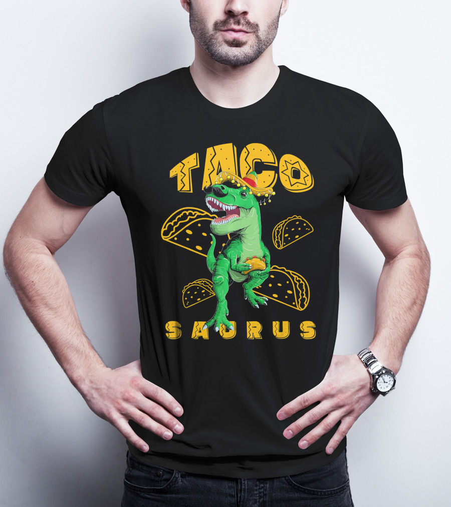 Cinco De Mayo Taco Saurus Dinosaur With Sombrero And Tacos T-Shirt