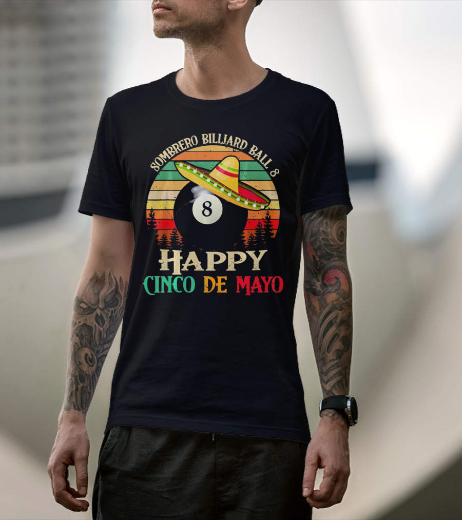 Sombrero Billiard Ball 8 Happy Cinco De Mayo T-Shirt