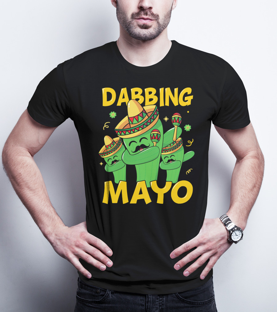 Dabbing Mayo Cactus With Sombrero And Maracas T-Shirt