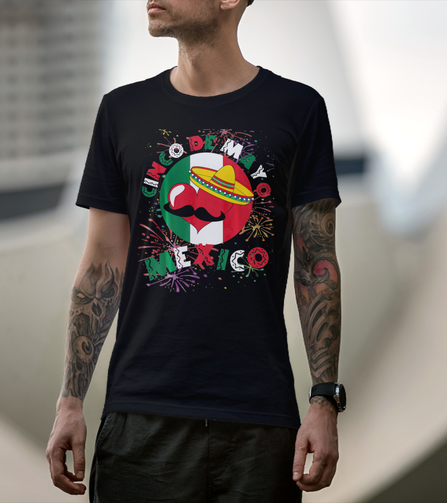 Cinco De Mayo Mexico Celebration Heart Sombrero Fireworks T-Shirt