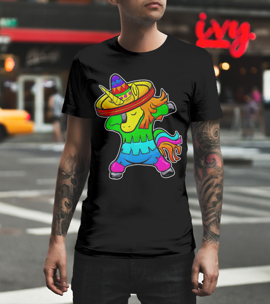 Cinco De Mayo Dabbing Unicorn Sombrero Fiesta T-Shirt