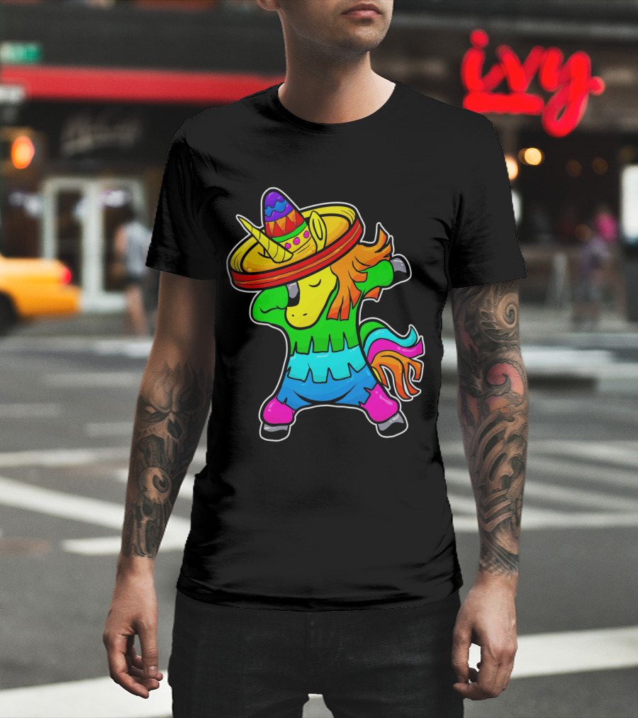 Cinco De Mayo Rainbow Sombrero Dabbing Unicorn T-Shirt