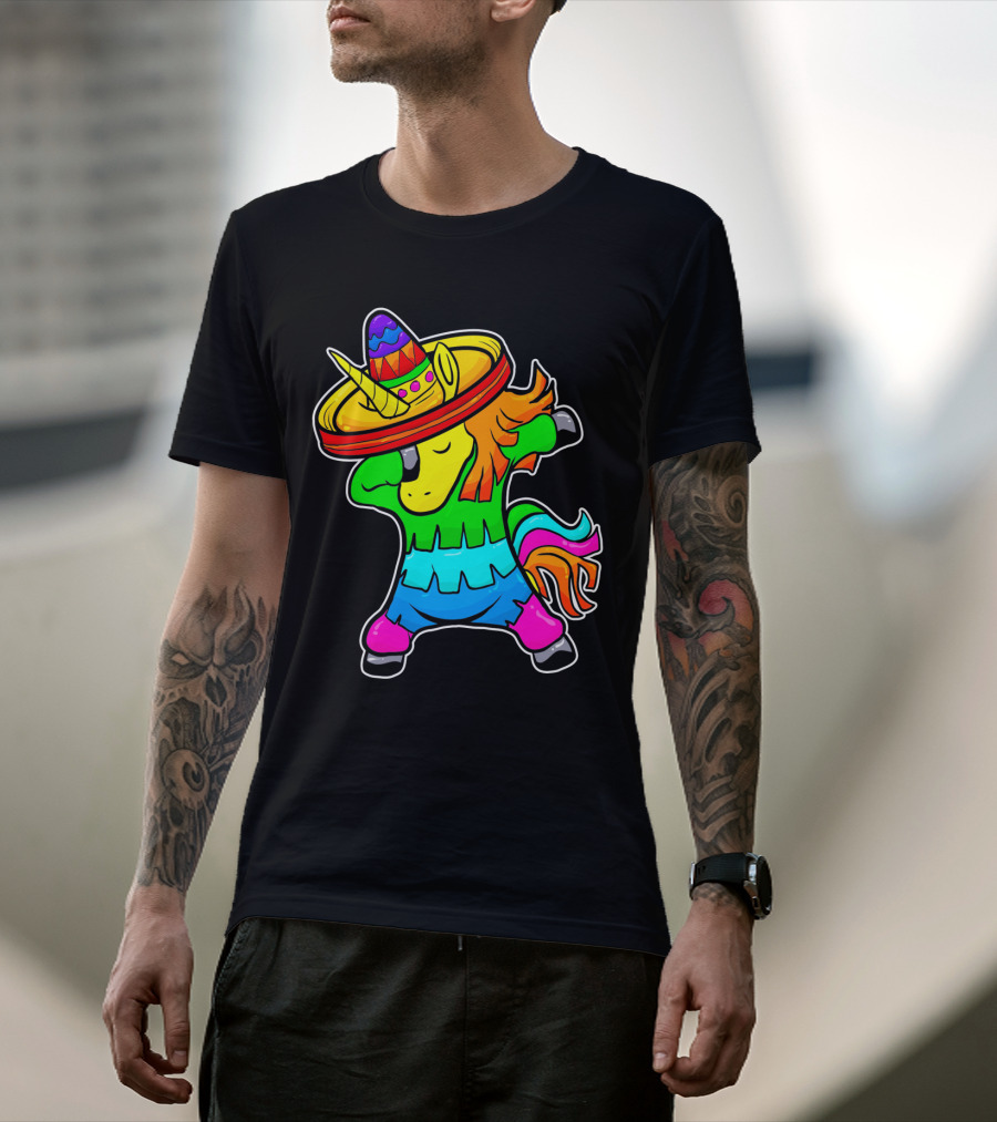 Cinco De Mayo Rainbow Sombrero Dabbing Unicorn T-Shirt