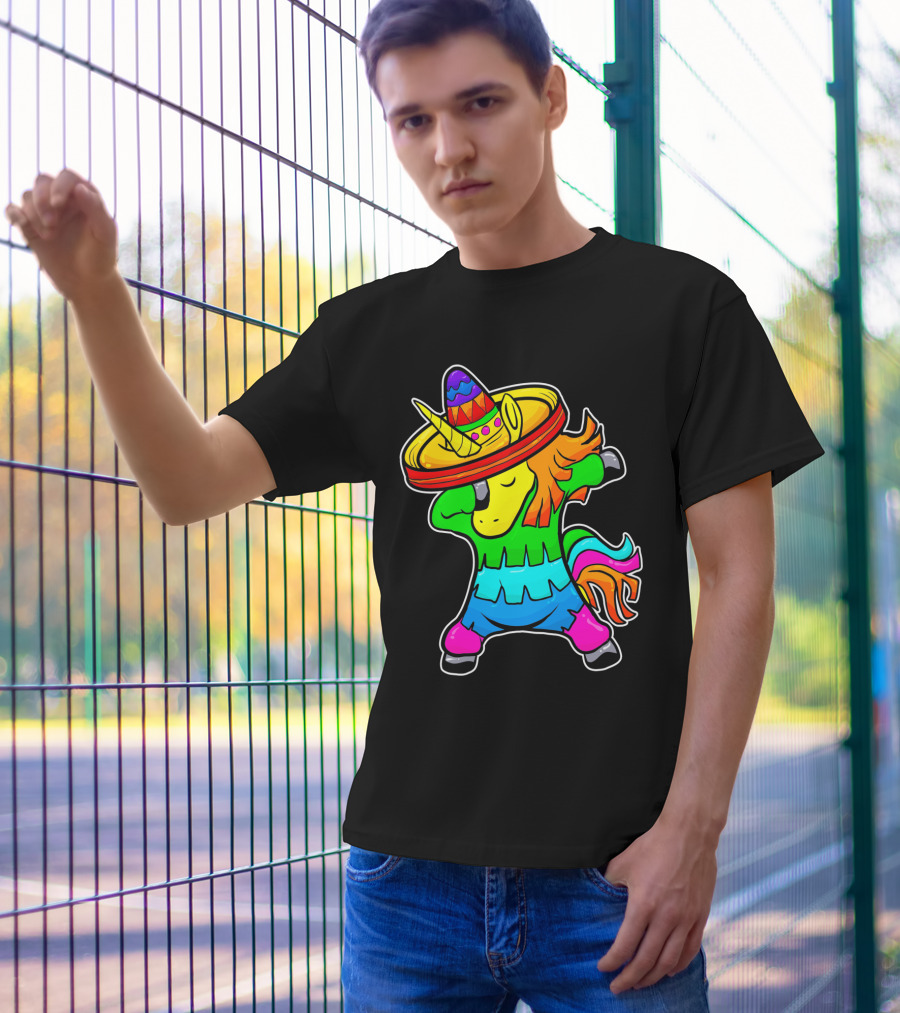 Cinco De Mayo Rainbow Sombrero Dabbing Unicorn T-Shirt
