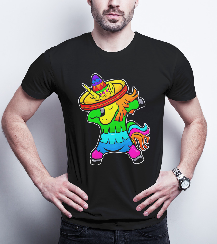 Cinco De Mayo Rainbow Sombrero Dabbing Unicorn T-Shirt