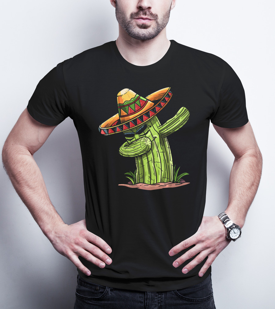 Dabbing Cactus Sombrero Funny Cinco De Mayo T-Shirt
