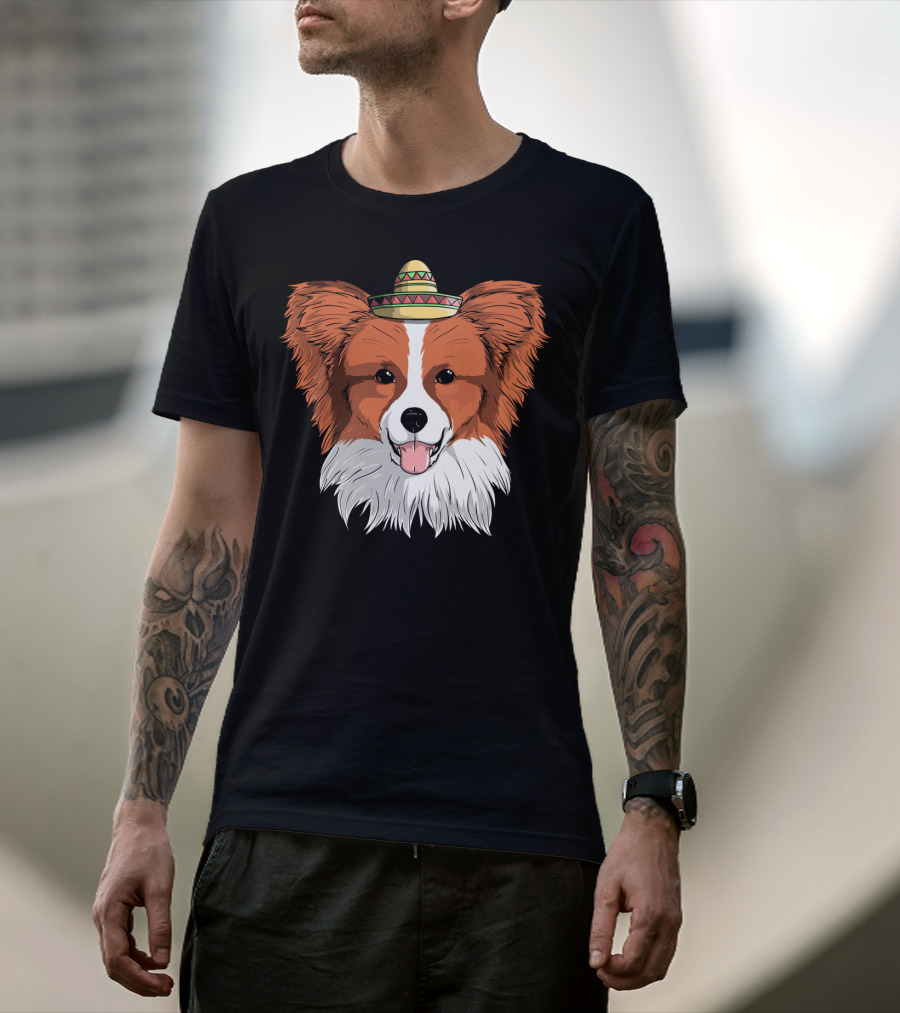 Papillon Dog Sombrero Fiesta Cinco De Mayo T-Shirt