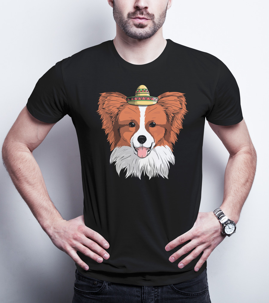 Papillon Dog Sombrero Fiesta Cinco De Mayo T-Shirt