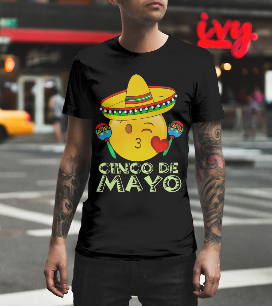 Cinco De Mayo Emoji Sombrero Maracas Kids Women Kisses T-Shirt