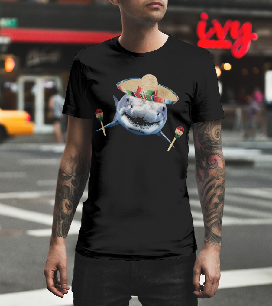 Cinco De Mayo Shark With Sombrero And Maracas T-Shirt