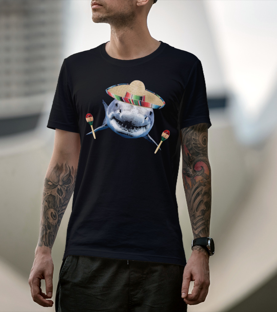 Cinco De Mayo Shark With Sombrero And Maracas T-Shirt