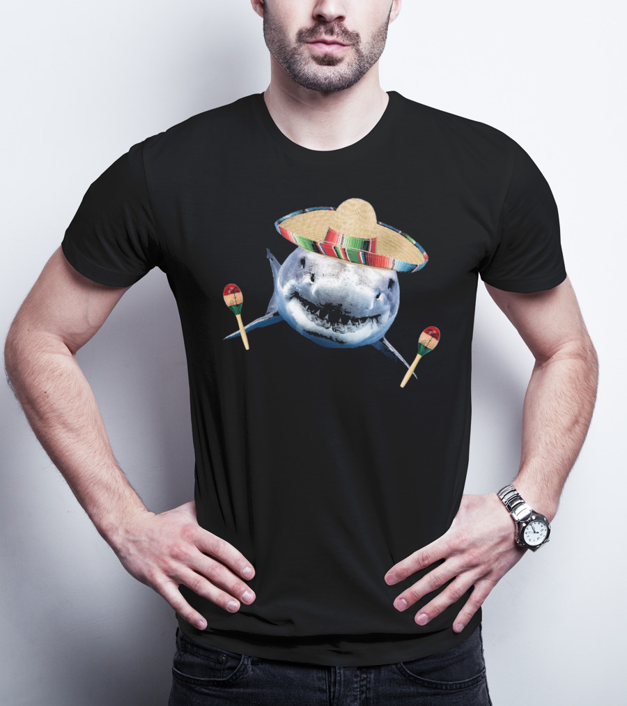 Cinco De Mayo Shark With Sombrero And Maracas T-Shirt