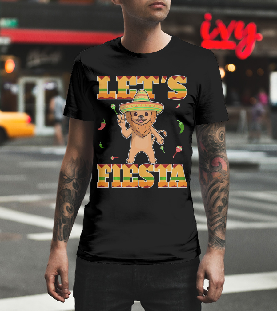 Let's Fiesta Lion Sombrero Peppers Maracas Mexican Cinco De Mayo T-Shirt