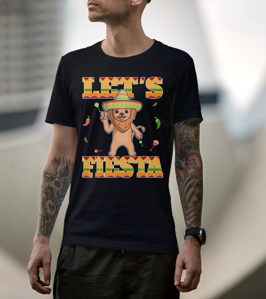 Let's Fiesta Lion Sombrero Peppers Maracas Mexican Cinco De Mayo T-Shirt